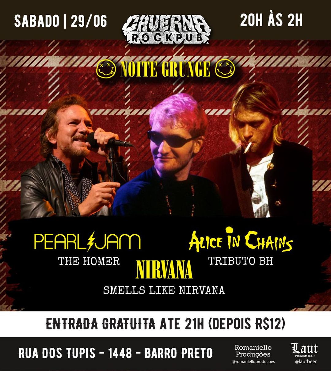 Show de Rock em BH - Noite Grunge – 29/06/2024 (Sábado) – Caverna Pub